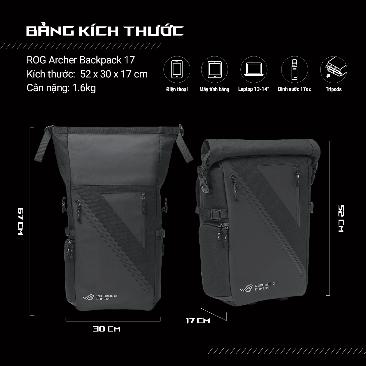 Balo ASUS ROG Archer Backpack 17 (BP2702) Chính Hãng